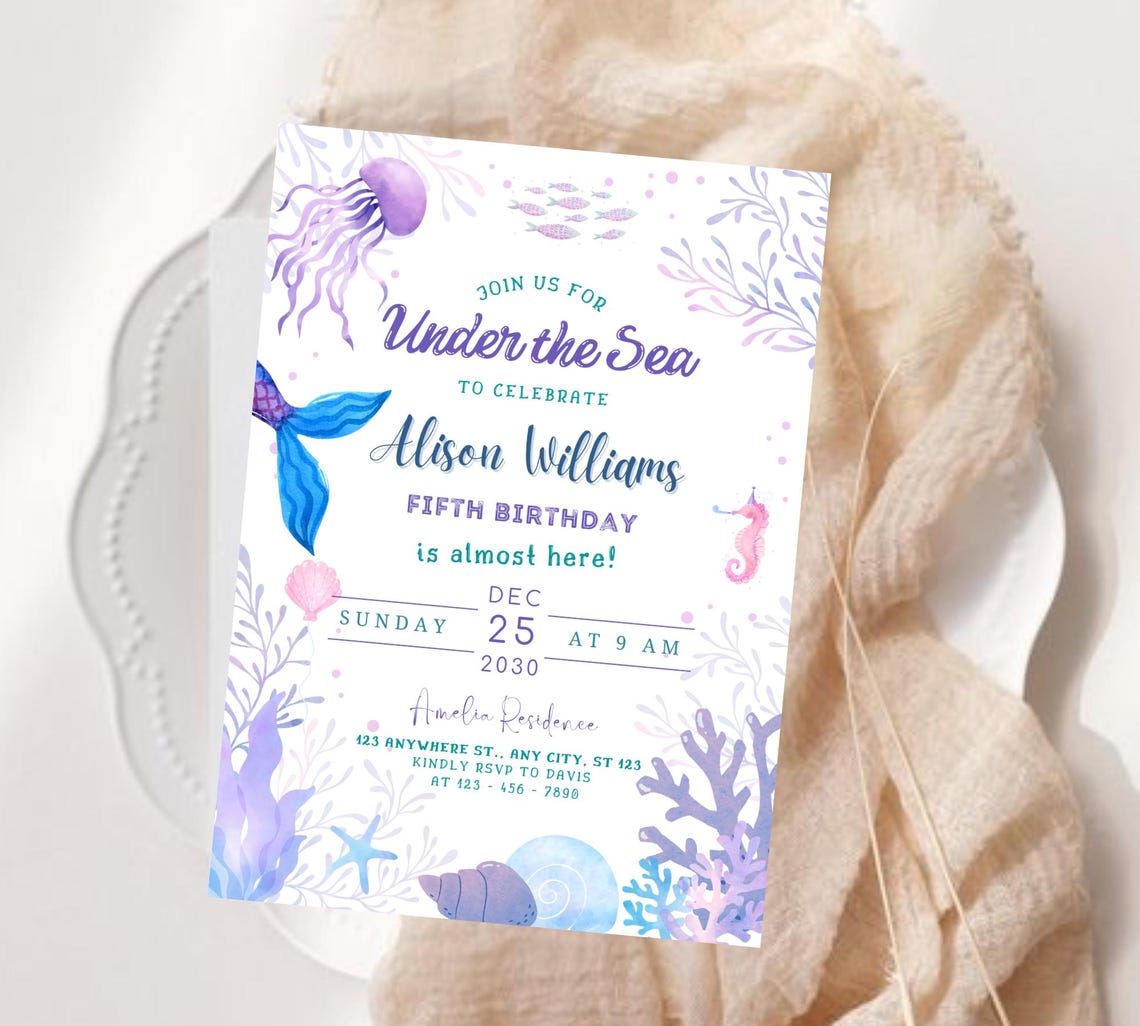 Editable Mermaid Pool Party Invitation, Splish Splash Birthday ...