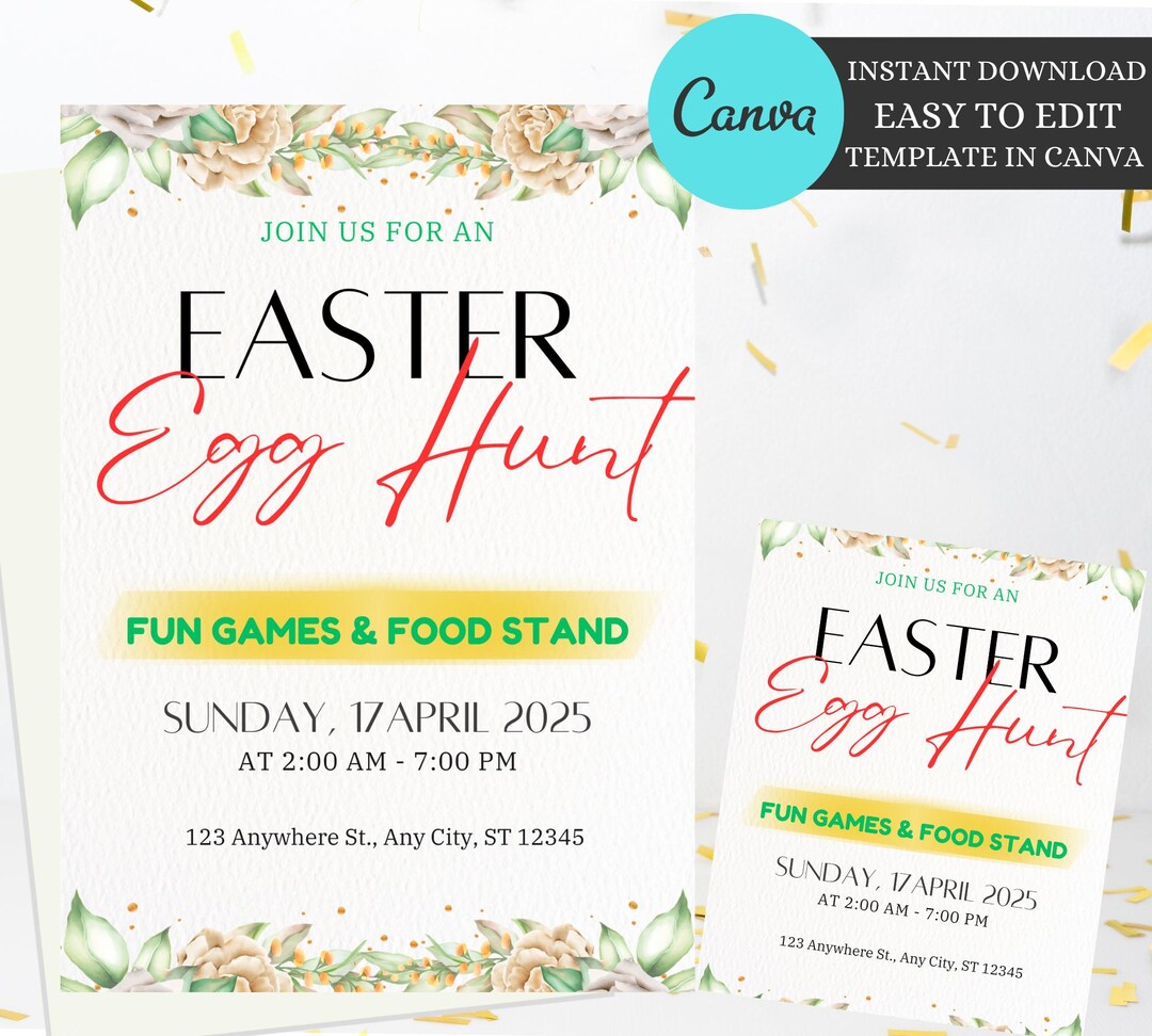 Editable Easter Egg Hunt Invitation Template, Easter Celebration ...