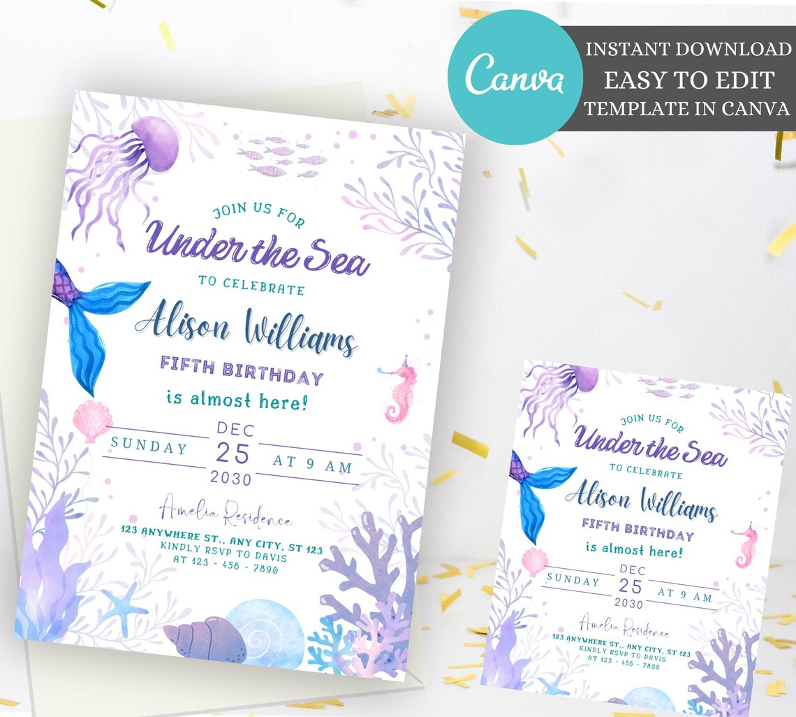 Editable Mermaid Pool Party Invitation, Splish Splash Birthday ...