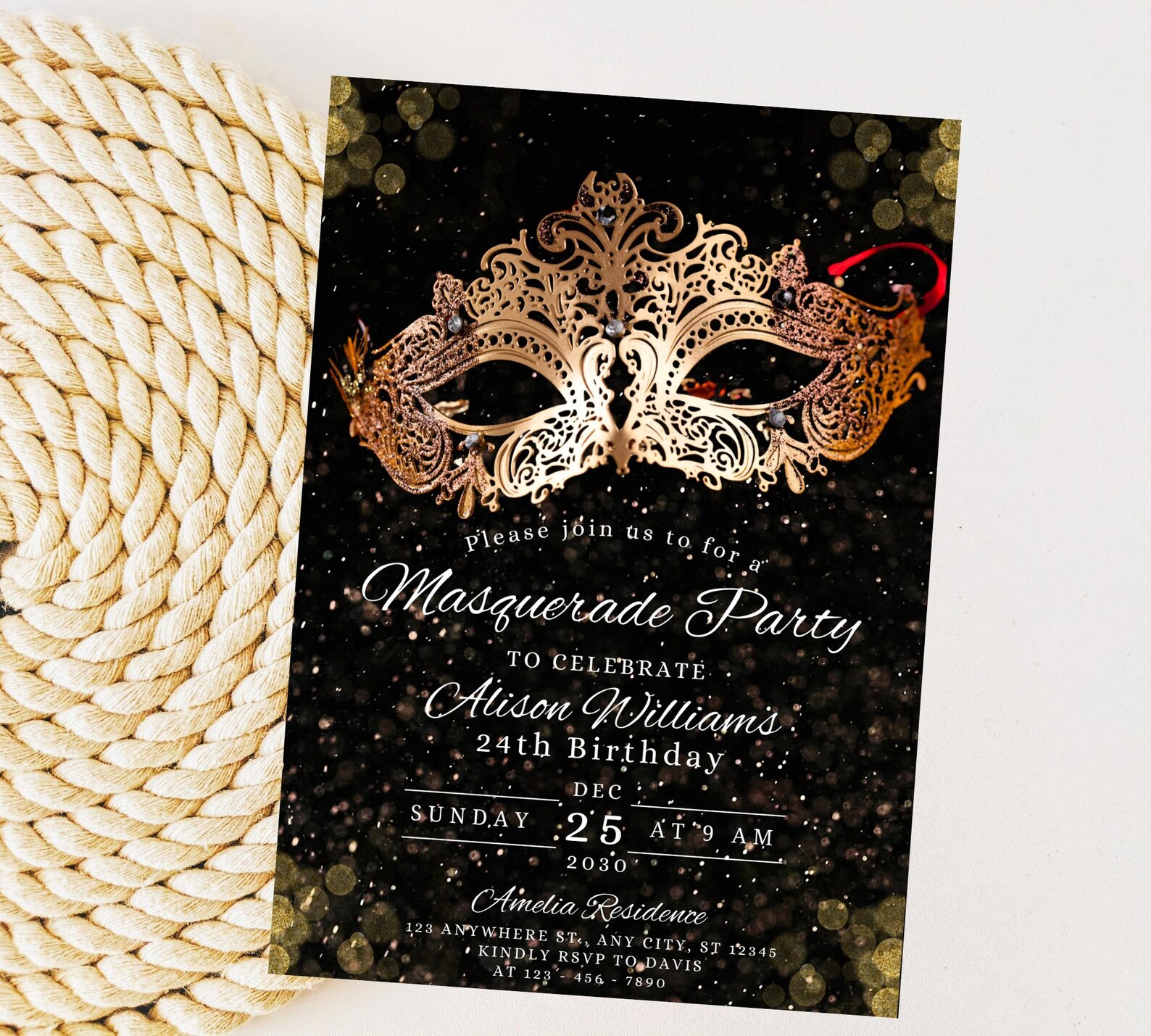 Gold Masquerade Invitation, Masquerade Party, Fancy Ball Masks ...