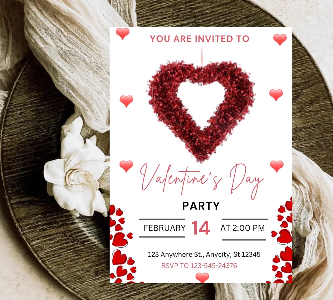 Editable Valentine's Day Party Invitation Template, Pink and Red Hearts ...