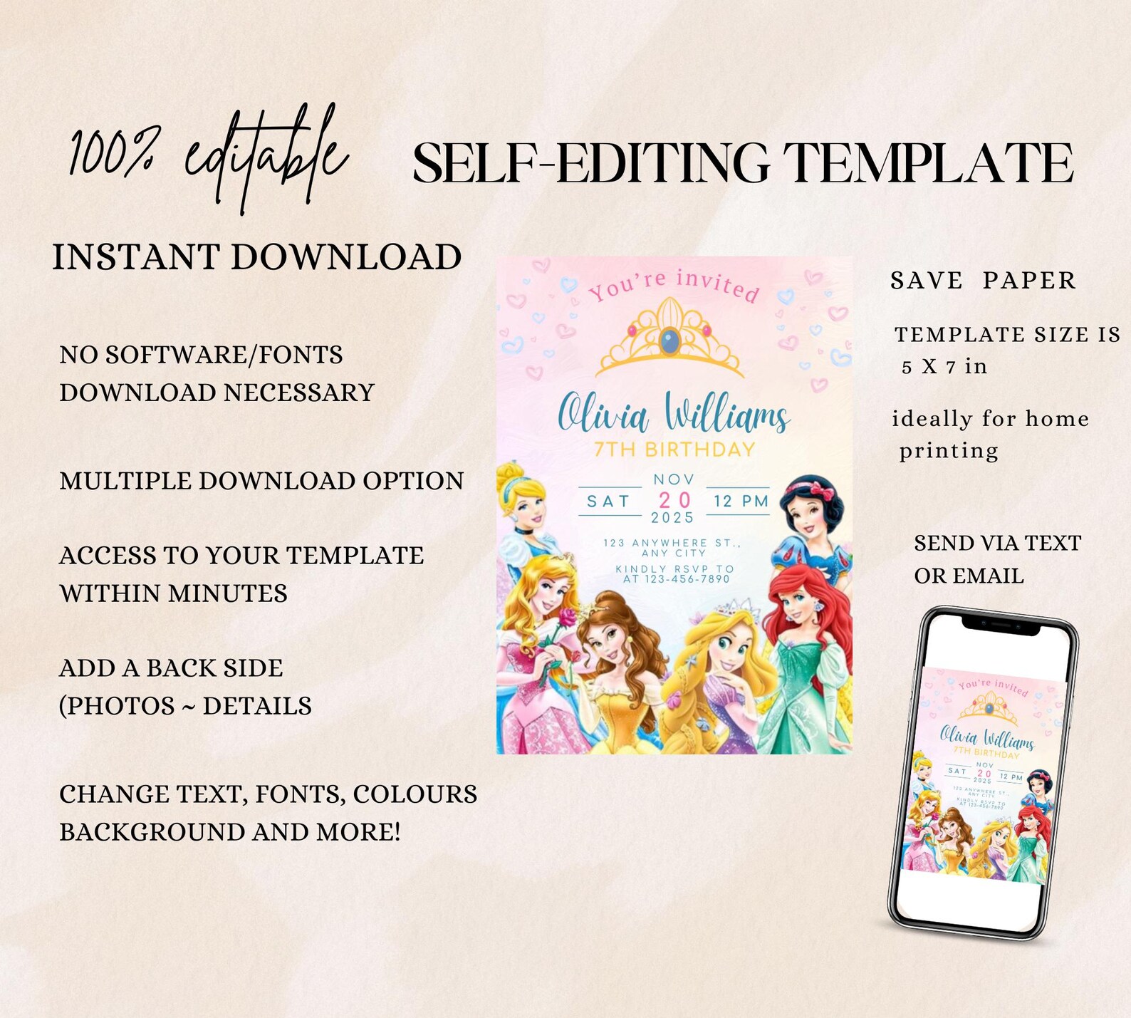 Princess Birthday Invitation Princess Invitation Princess Party ...