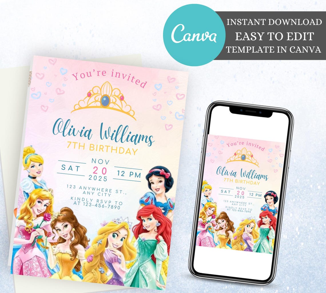 Princess Birthday Invitation Princess Invitation Princess Party ...
