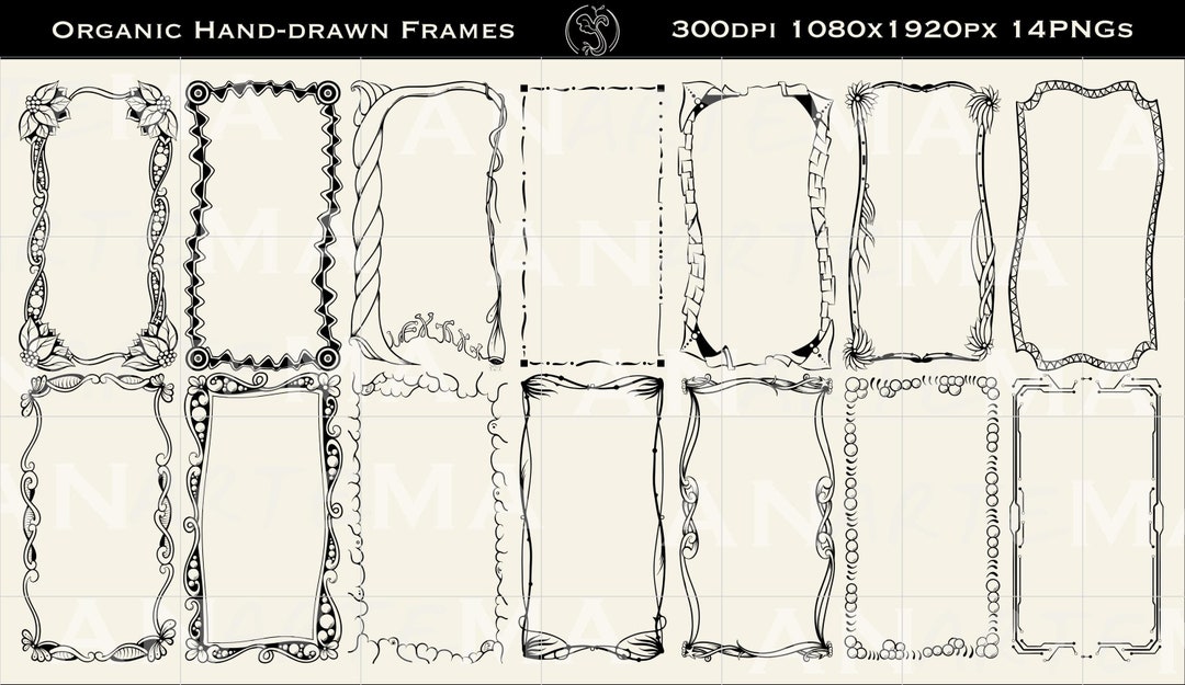 Hand-drawn Organic Frames Clip Art, Black Silhouette (PNG) - Etsy UK