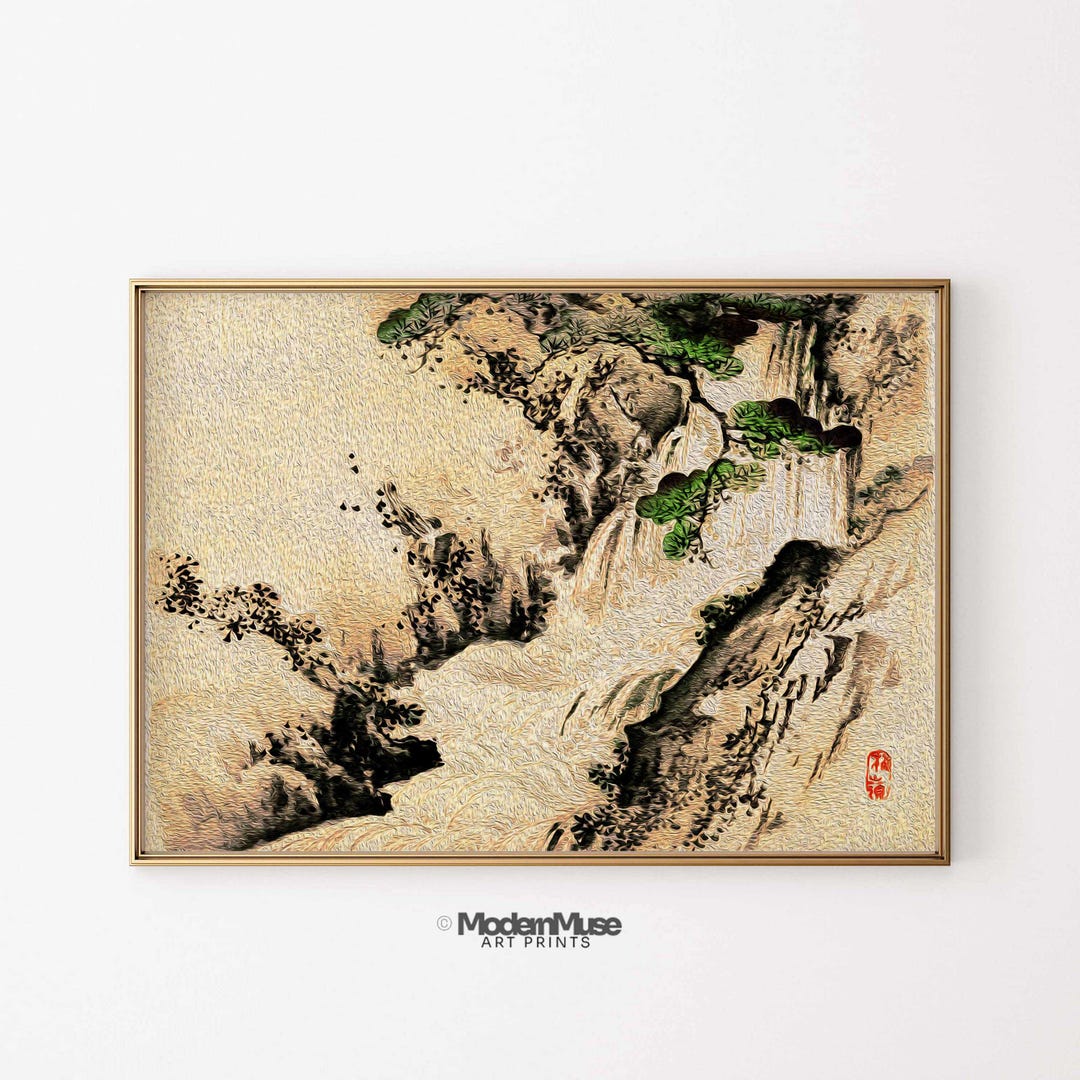 Japandi Waterfall Printable Wall Art, Wabi Sabi Textured Wall Art Decor ...