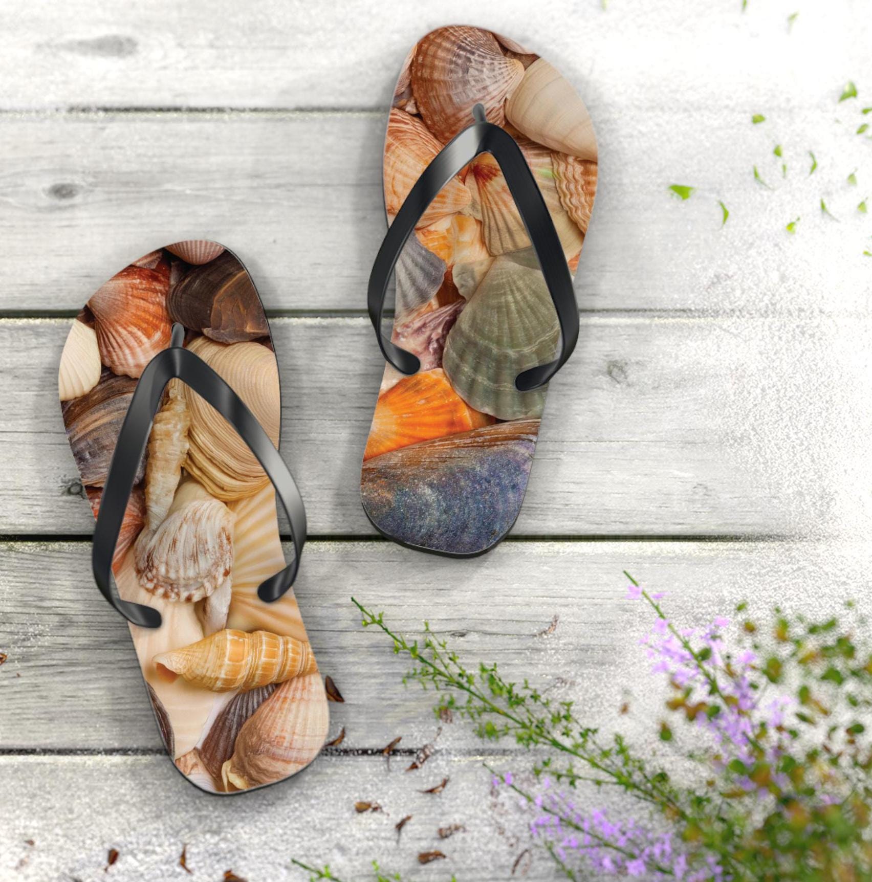 Sea Shell Flip Flops Boho Art Deco Beach Party Sandals Casual - Etsy