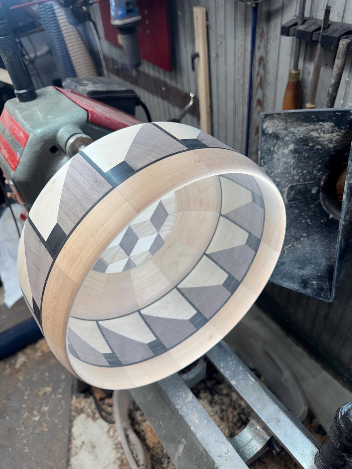 Double Geometric Design Segmented Wooden Bowl - Etsy