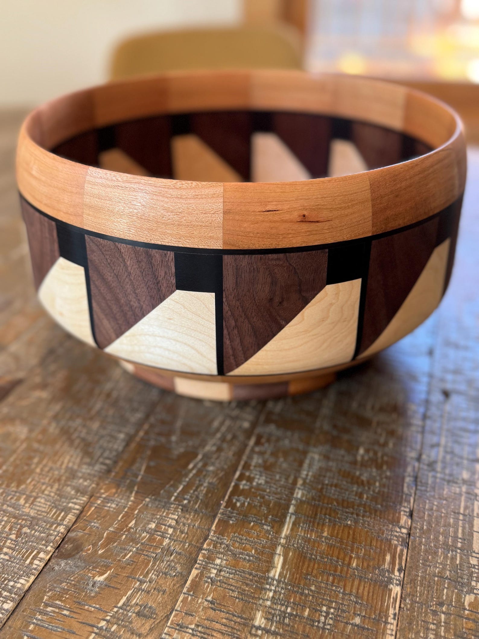 Double Geometric Design Segmented Wooden Bowl - Etsy