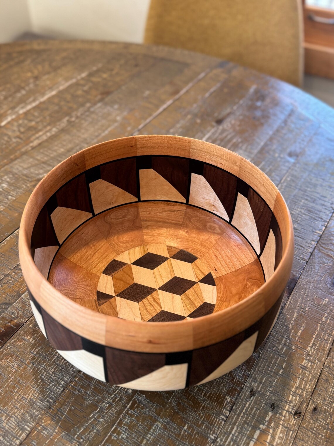 Double Geometric Design Segmented Wooden Bowl - Etsy
