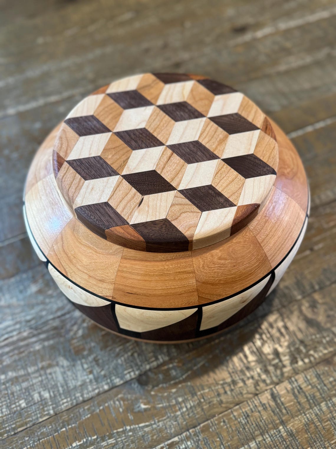 Double Geometric Design Segmented Wooden Bowl - Etsy
