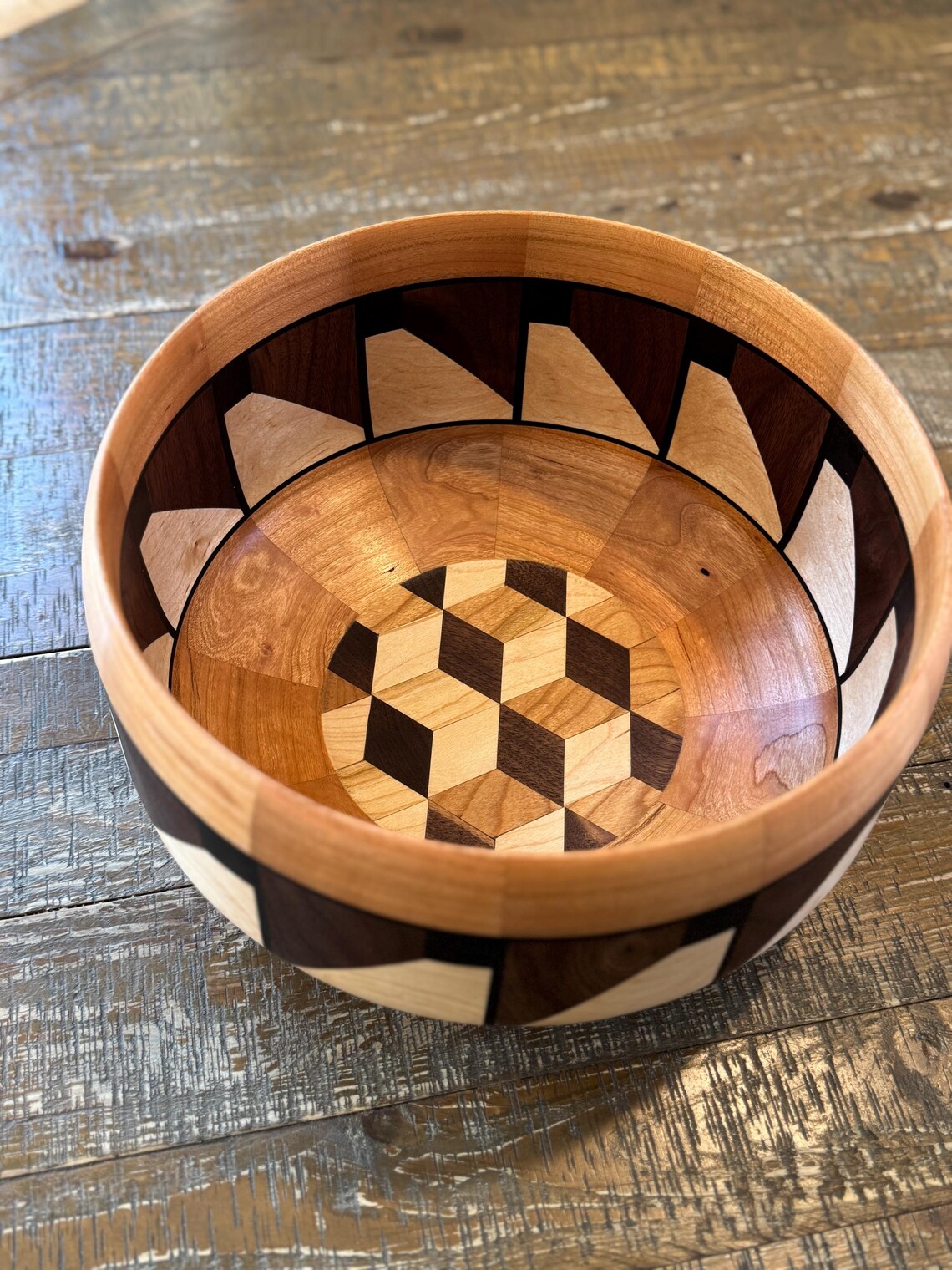 Double Geometric Design Segmented Wooden Bowl - Etsy