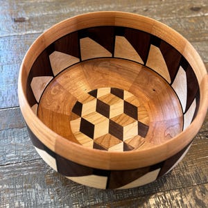 Double Geometric Design Segmented Wooden Bowl - Etsy