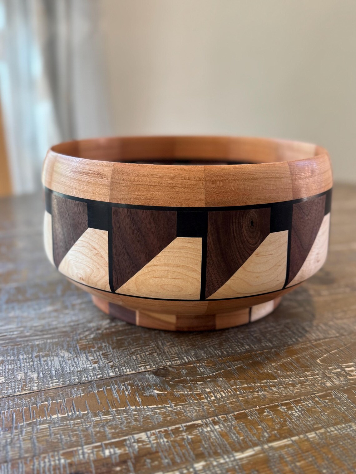 Double Geometric Design Segmented Wooden Bowl - Etsy