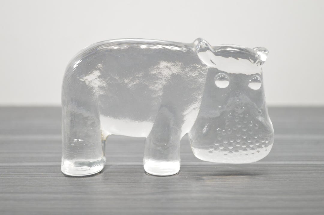 Vintage Clear Glass Hippo Hippotamus Paperweight Figurine House Hippo ...