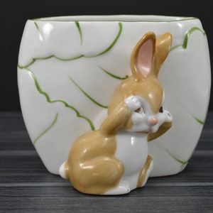 Vintage Brown Bunny Rabbit Vase Cabbage Leaf Porcelain Hide and Seek ...