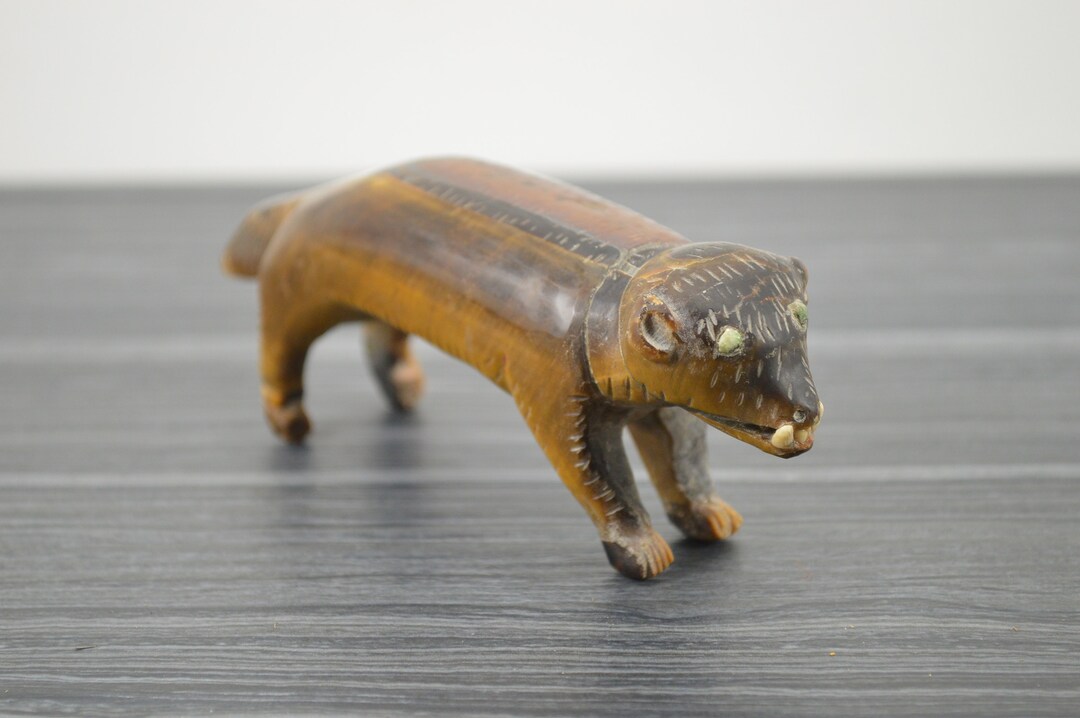 Vintage Honey Badger Sculpture Figurine Carved Tiger's Eye Primitive ...