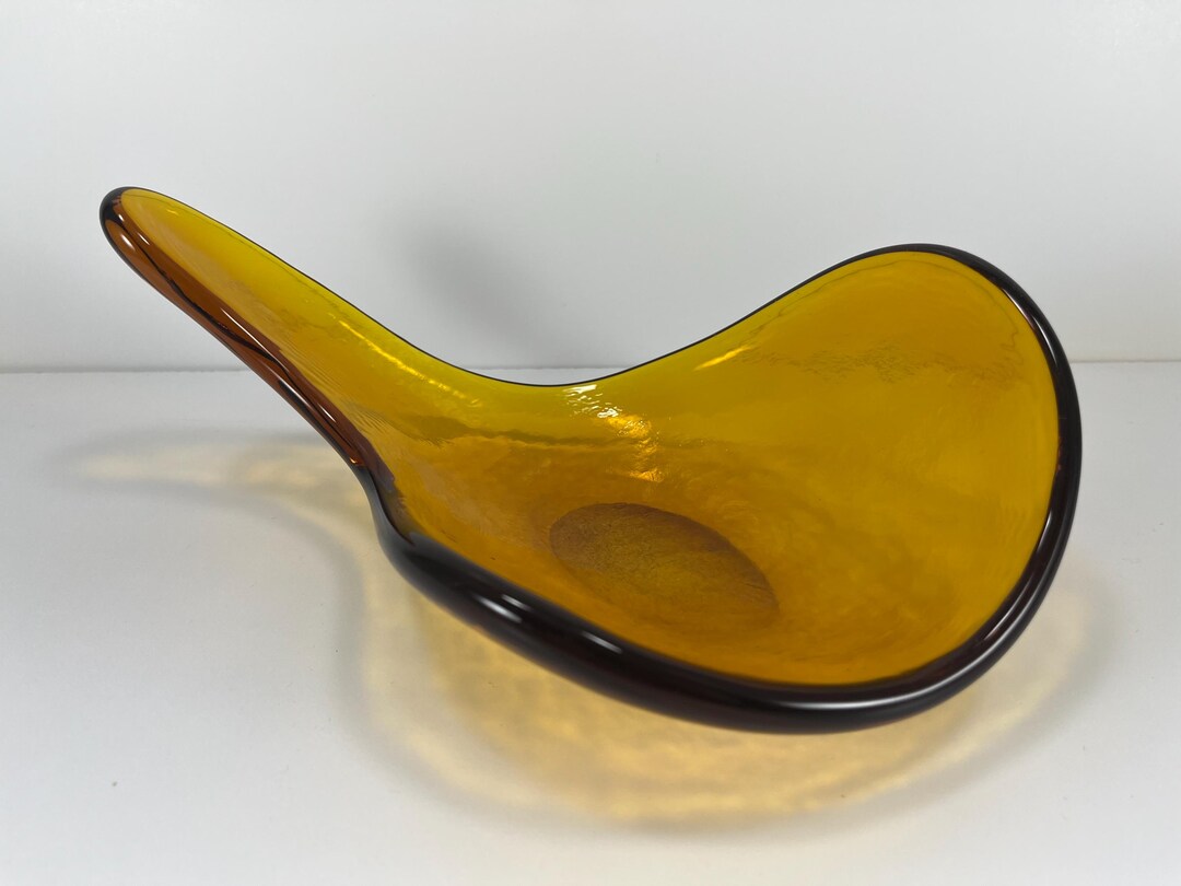 Vintage Blenko Glass Bowl Gold Yellow Freeform Bicycle Seat Abstract ...