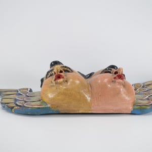 Vintage Carved Wooden Double Angel Winged Cherub Cacheton Mexican Folk ...