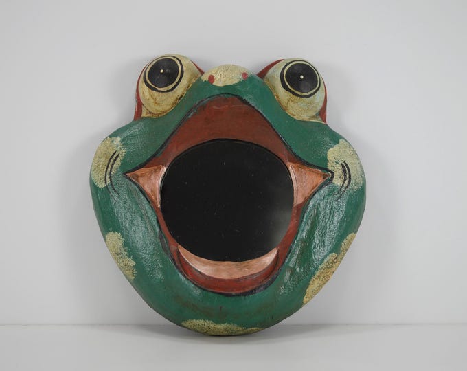 Vintage Frog Wall Mirror Indonesian Wooden Frog Mouth Mirror Boho Asian ...