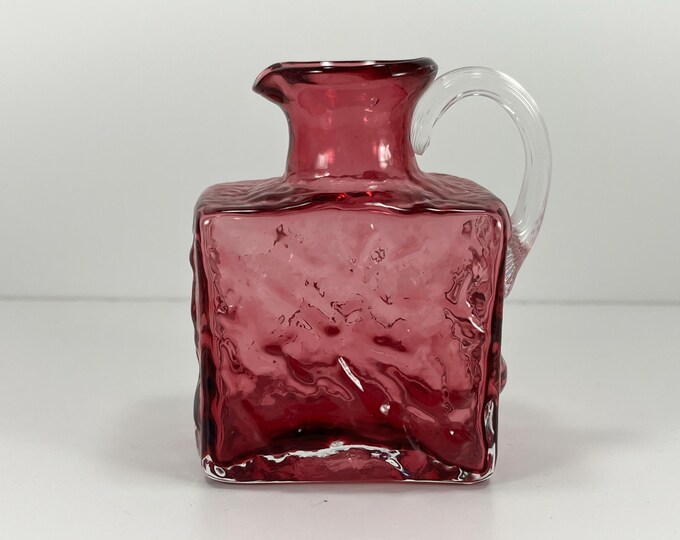 Vintage Pilgrim Glass Creamer Pitcher Vase Crinkle Pebble Textured Pink ...