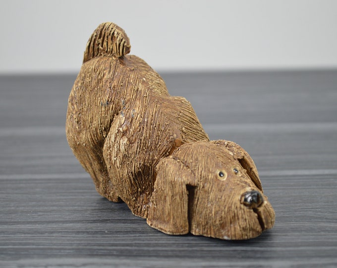 Vintage Artesania Rinconada Dog Crouching Playful Brown Moppet - Etsy