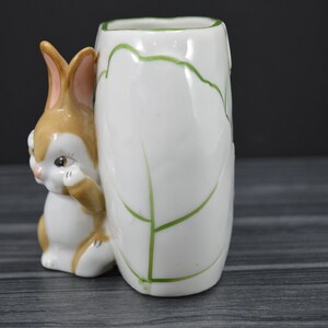 Vintage Brown Bunny Rabbit Vase Cabbage Leaf Porcelain Hide and Seek ...