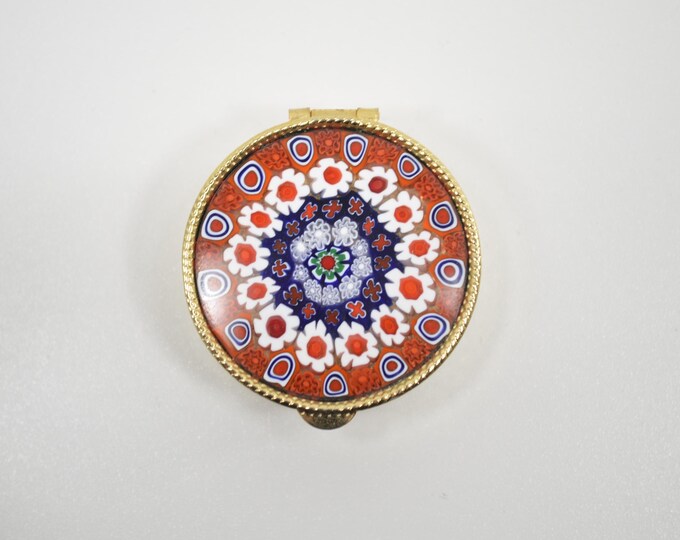 Vintage Italian Caned Art Glass Pill Box Gold Toned Millefiori Glass ...