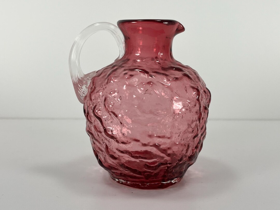 Vintage Pilgrim Glass Creamer Pitcher Vase Crinkle Pebble Textured Pink ...