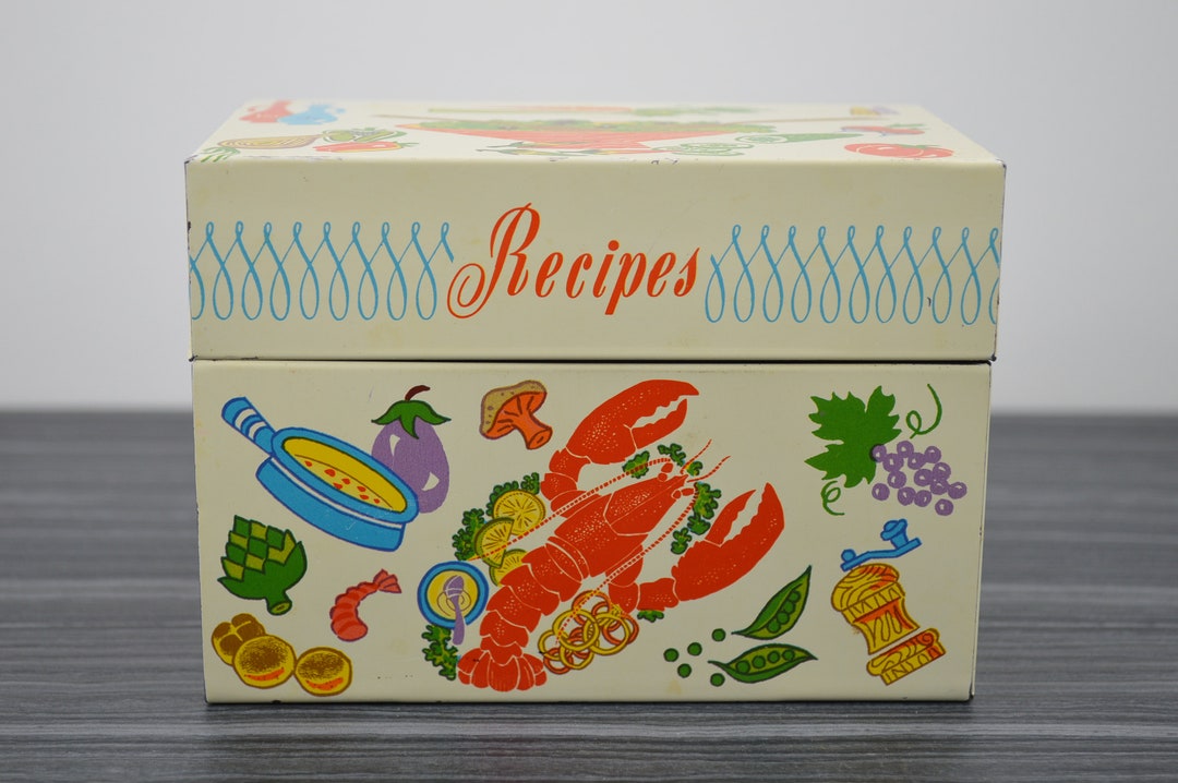 Vintage Recipe Box Vegetables Food Lobster All Over Design 1970s Retro ...