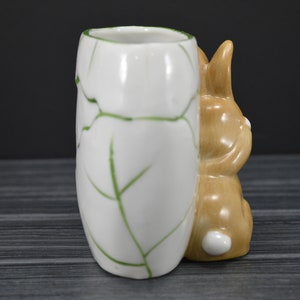 Vintage Brown Bunny Rabbit Vase Cabbage Leaf Porcelain Hide and Seek ...