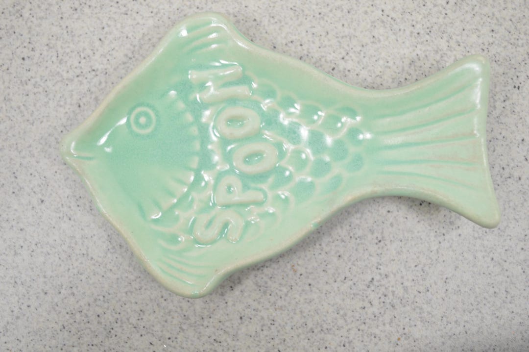 Vintage Morton Pottery Fish Spoonrest Aqua Turquoise Fish Shaped ...