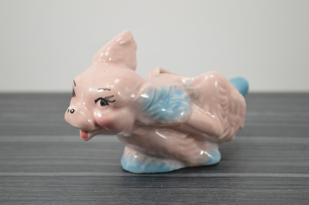 Vintage Ceramic Pink Puppy Spaniel Dog Flower Pot Planter Pink Blue USA ...