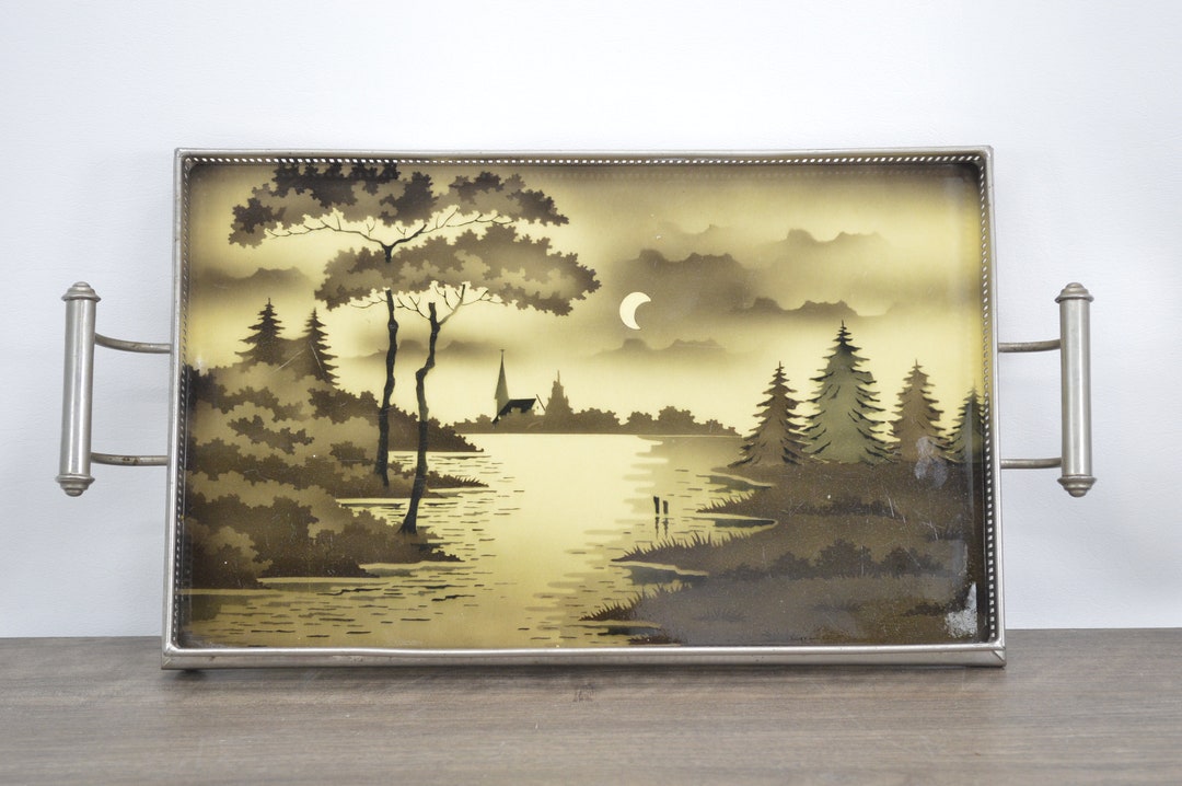 Vintage Gothic Serving Rolling Vanity Perfume Bar Tray Spooky Night ...