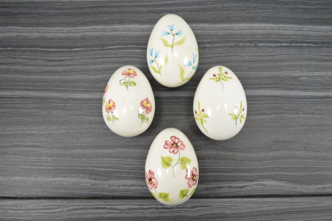 Vintage Ceramic Handpainted Chicken Eggs Floral Secla Portugal Set of ...
