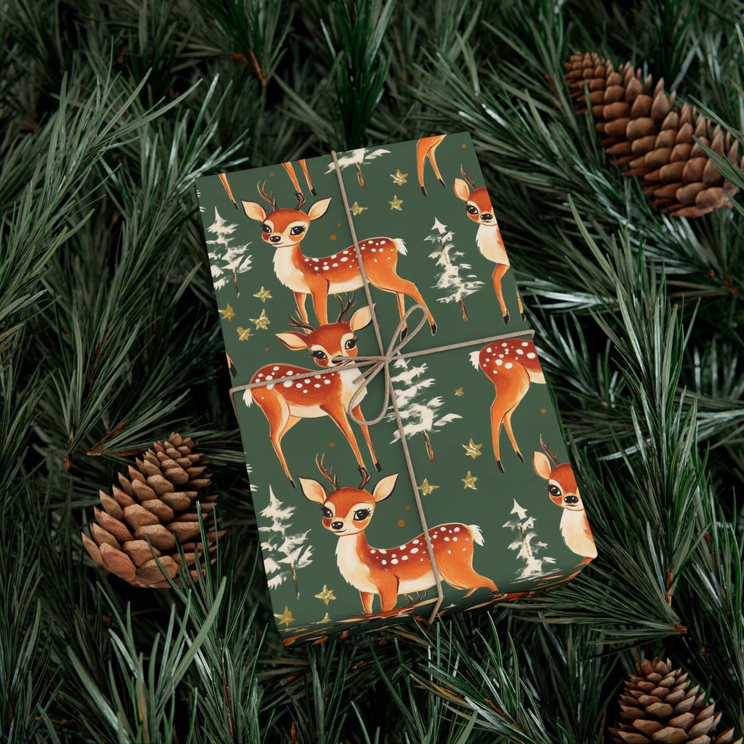 Christmas Kitsch Deer Vintage 1950's Holiday Gift Wrap - Etsy