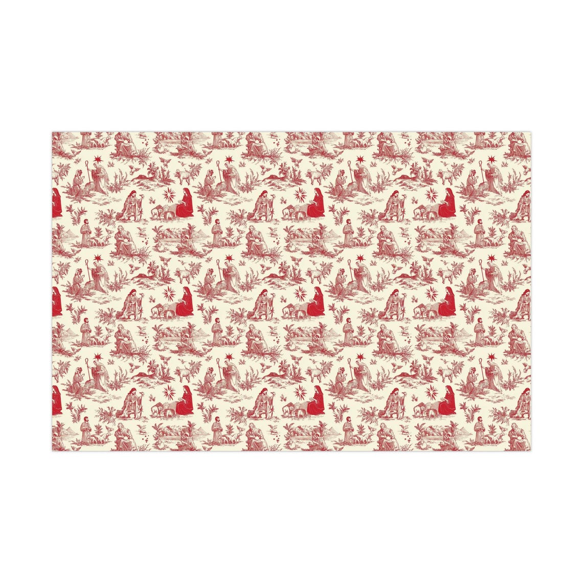 Toile De Jouy Nativity Scene Christmas Wrapping Paper Classic Red ...