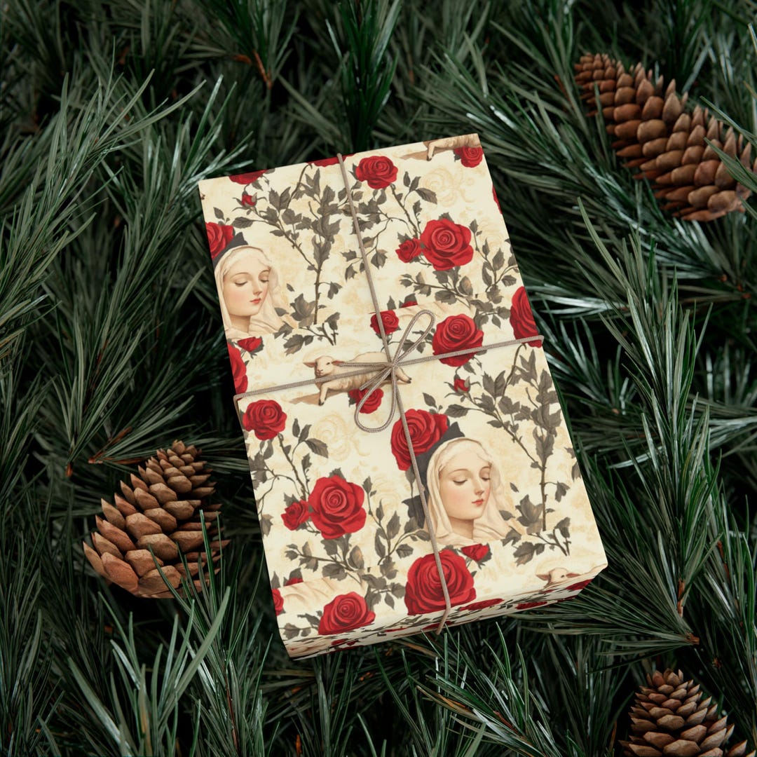 Mary Magdalene With Red Roses and the Lamb of God Holiday Gift Wrap ...