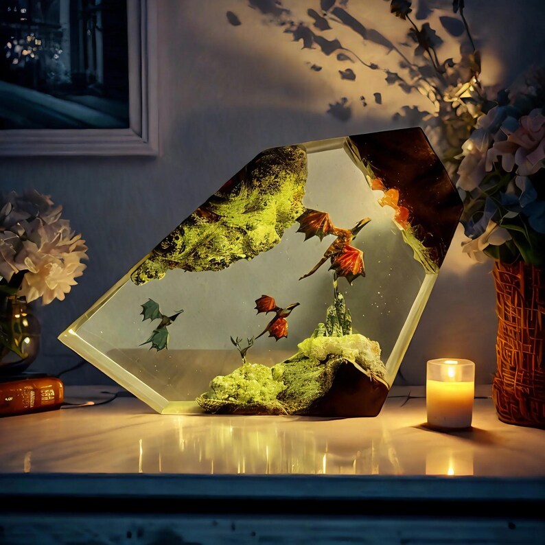 HTTYD Toot.hless & Light Fury Resin Lamp, Fire and Ice Dra.gon Night ...