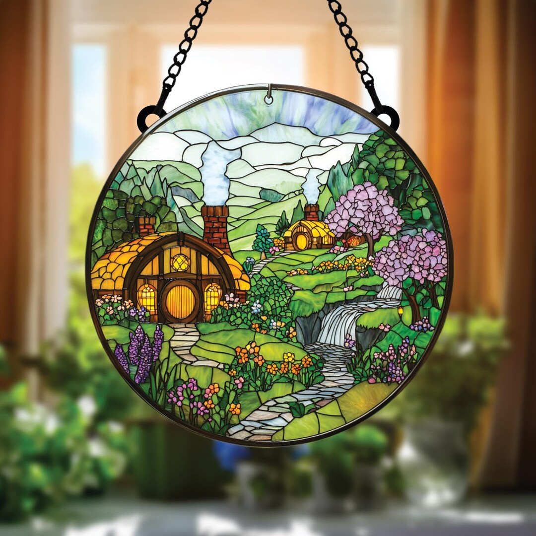 Hobbit House Acrylic Suncatcher Faux Stained Glass Window Hanging With ...