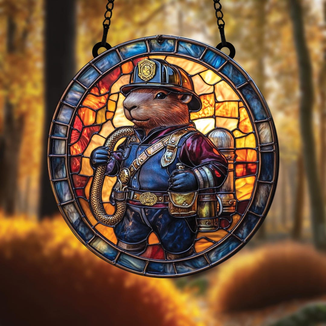 Fireman Animal Faux Stained Glass Suncatcher Acrylic Window Hanging ...