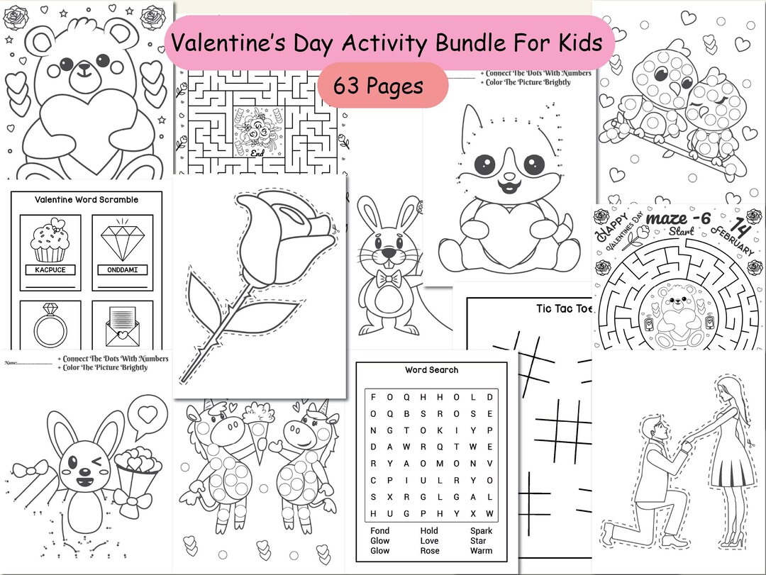 Valentines Day Printable Activity Bundle for Kids | Coloring Pages ...