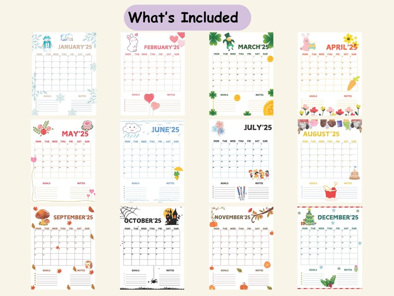 Printable Calendar 2025 | Cute Kids Calendar 2025 | Wall Calendar ...