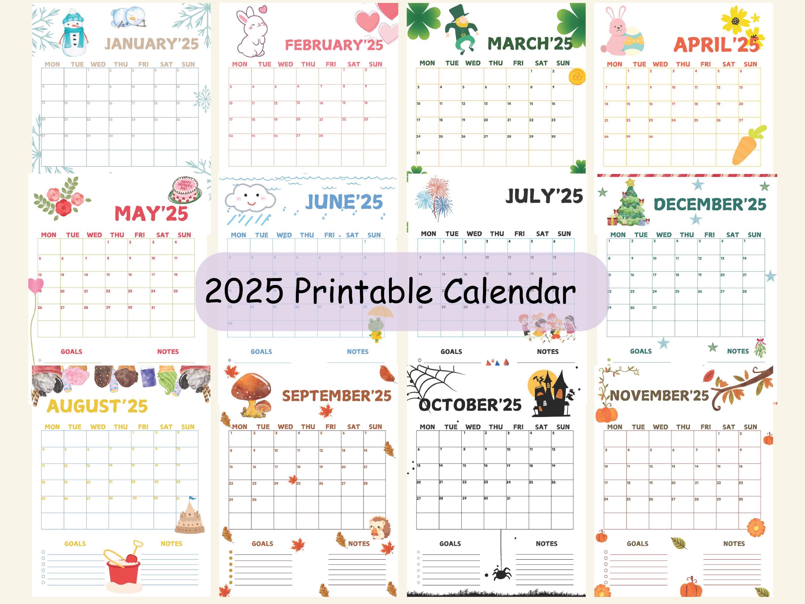 Printable Calendar 2025 | Cute Kids Calendar 2025 | Wall Calendar ...