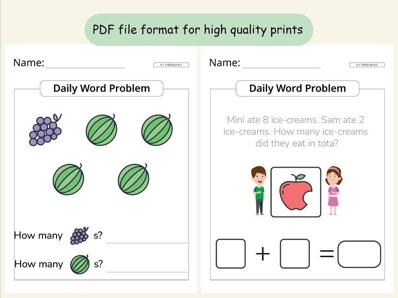 Kindergarten Math Worksheets | Word Problems | Preschool Maths ...
