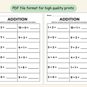 10 Printable Addition Worksheets | Kindergarten-1st Grade-2nd Grade ...
