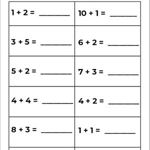 10 Printable Addition Worksheets | Kindergarten-1st Grade-2nd Grade ...