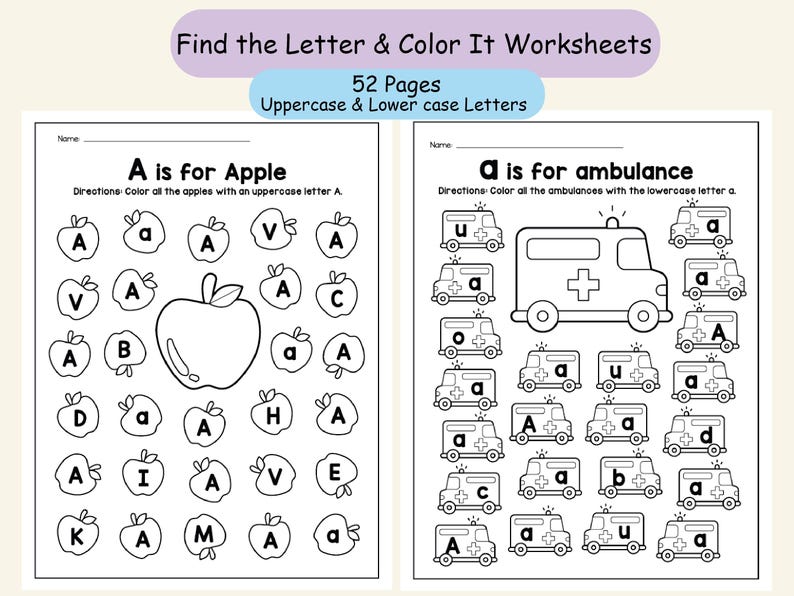 Letter Recognition Worksheets - Find the Letter and Color It, Preschool ...