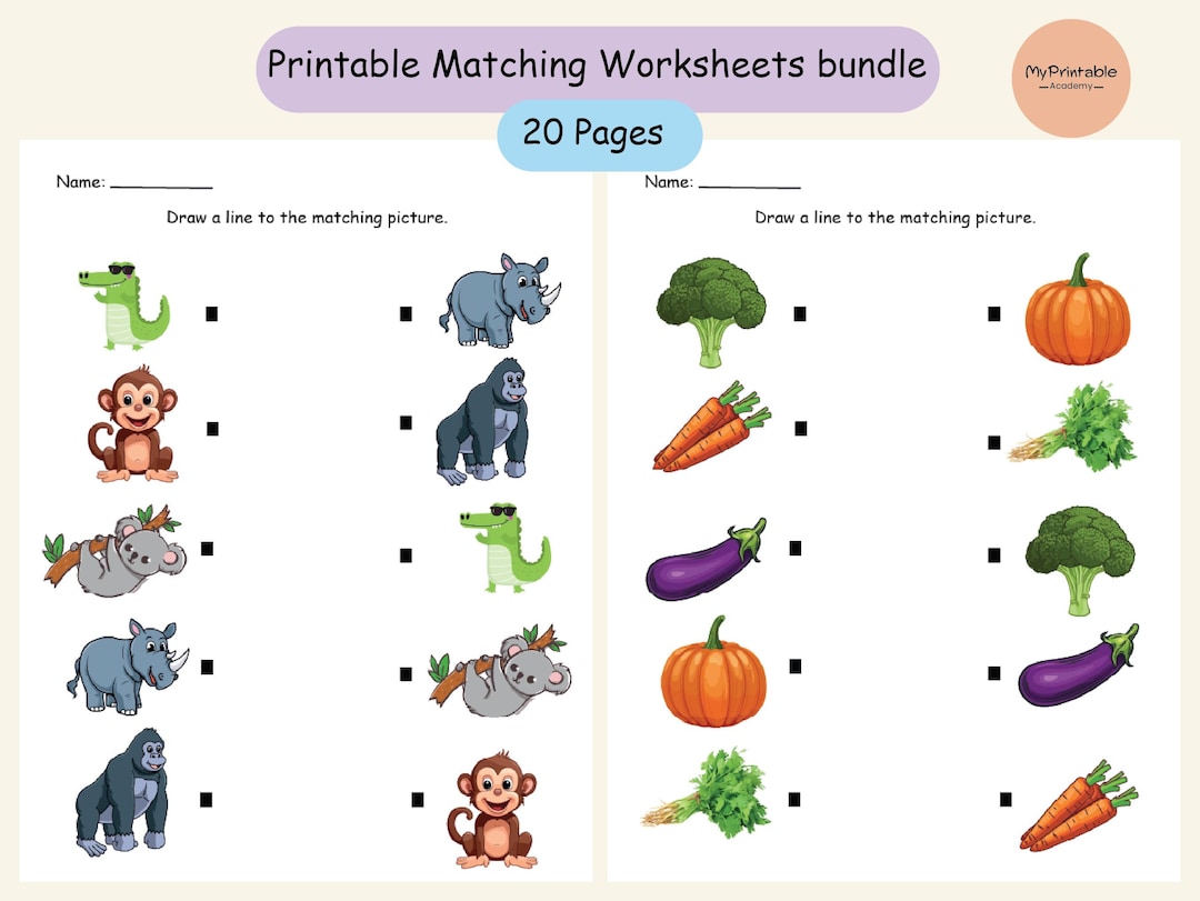 20 Matching Worksheets for Preschool and Kindergarten | Shape Matching | Color Matching ...