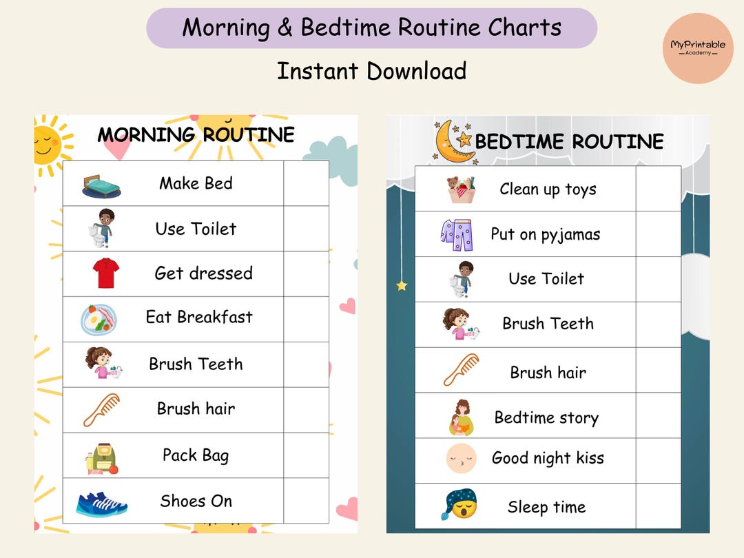 Printable Morning and Bedtime Routine Chart for Kids, Visual Routine ...