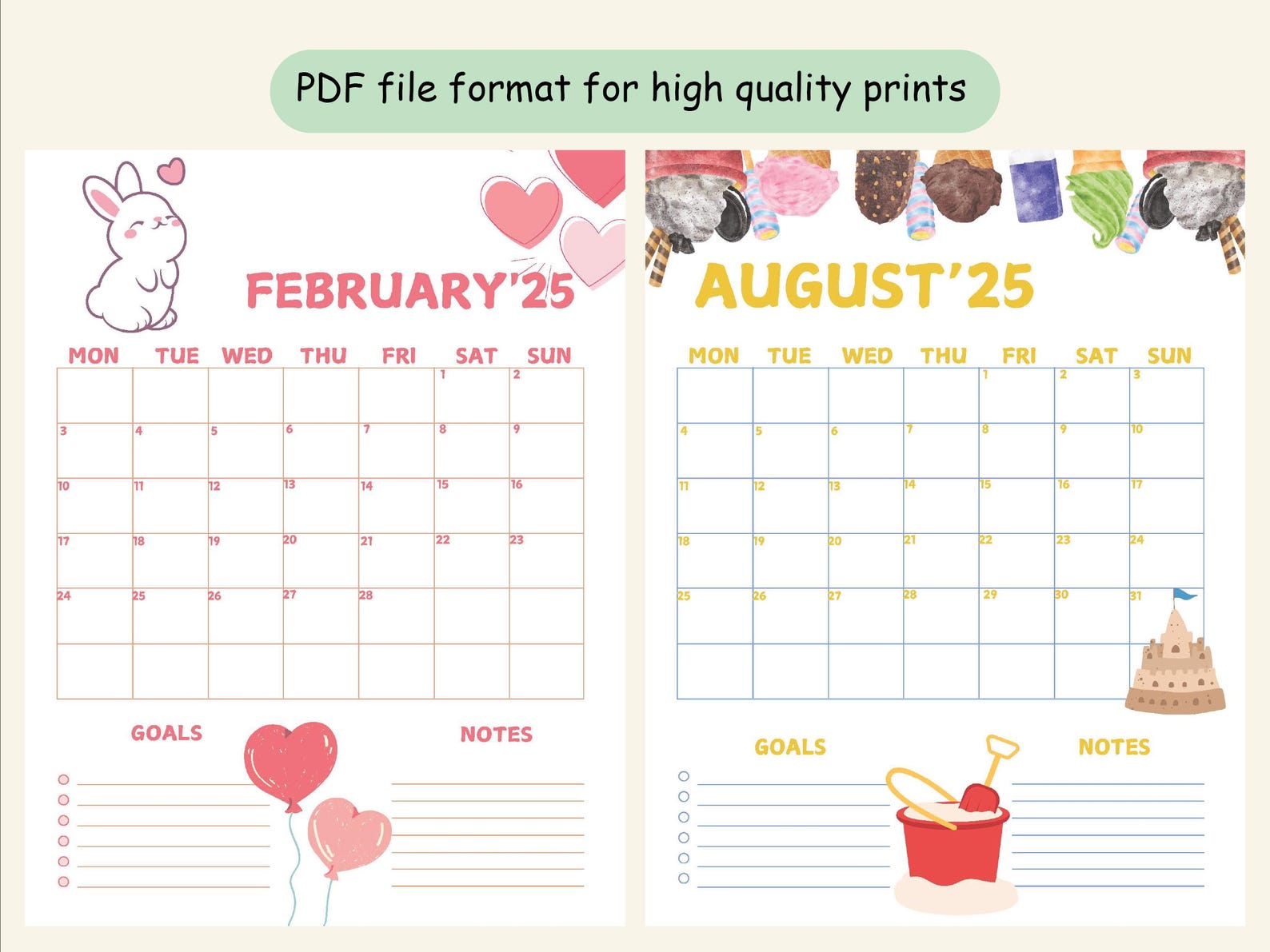 Printable Calendar 2025 | Cute Kids Calendar 2025 | Wall Calendar ...
